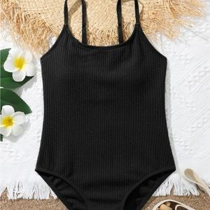 SHEIN | Swim | Shein Girls Black Solid Smocked One Piece Swimsuit Size 9y | Poshmark